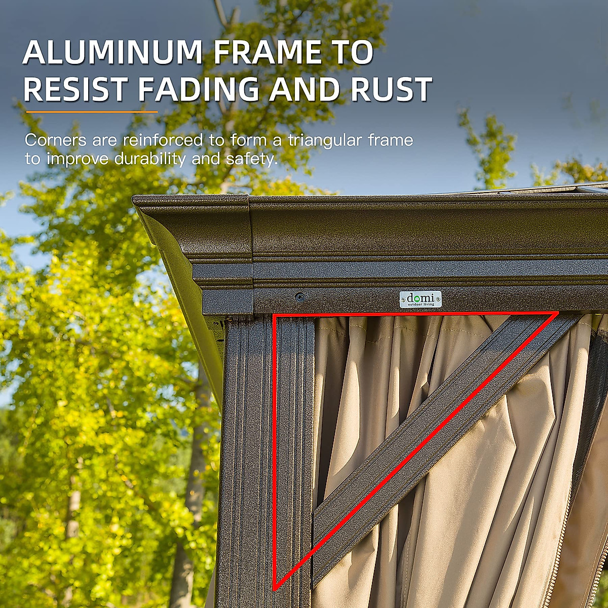 Domi Hardtop Gazebo 10x12ft Outdoor Pergola Metal Gazebos Backyard Pavilion Aluminum Roof Canopy with Mosquito Netting and Curtains for Patio,Garden,Lawn(Brown)