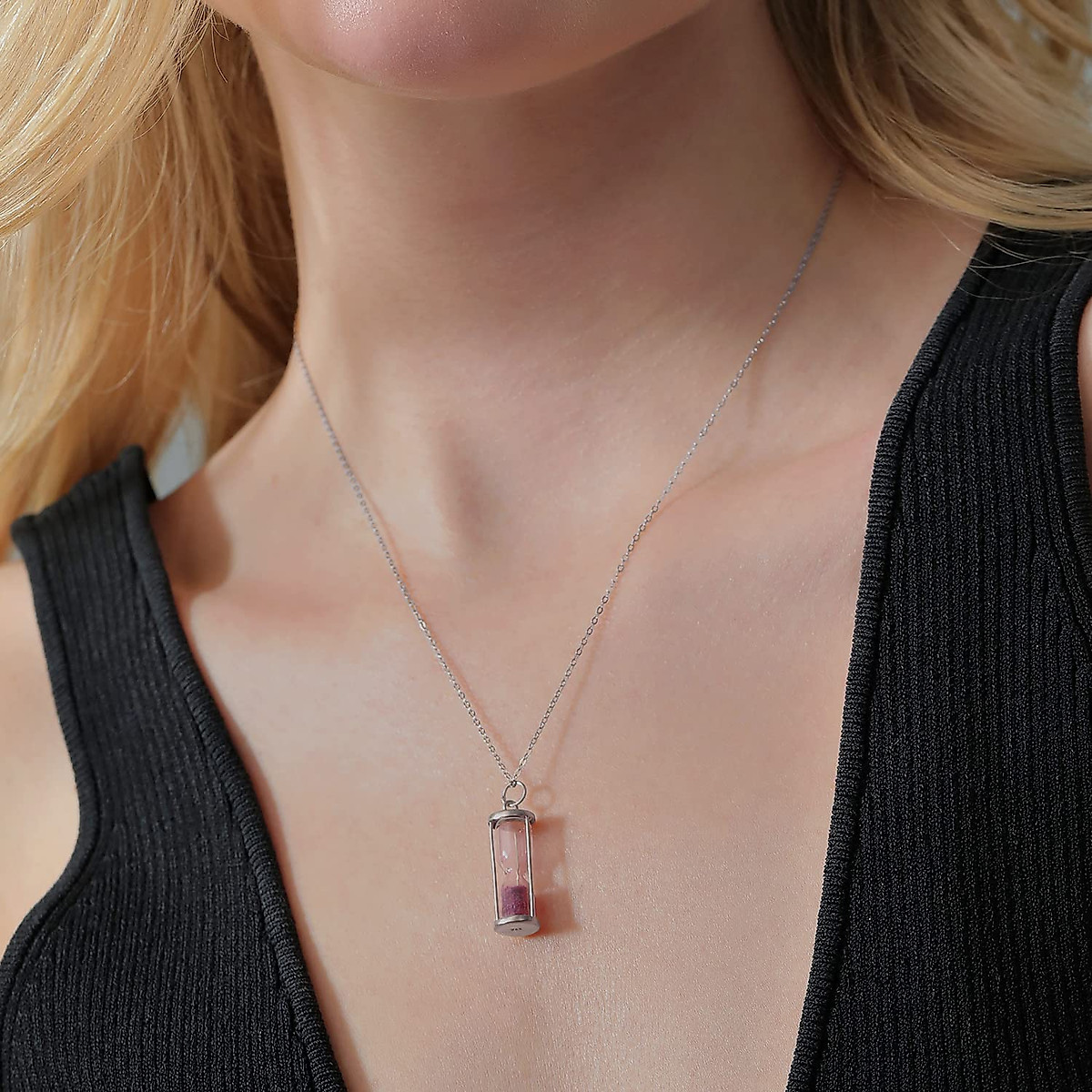 Gem Stone King 925 Sterling Silver Diamond & Gemstone Birthstone Dust Hourglass Necklace For Women With 18 Inch Silver Chain - Red