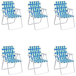 ARLIME 6 PCS Folding Lawn Chairs Set, Portable Outdoor Patio Chairs w/Stable Metal Frame & Armrests, Webbed Folding Beach Chairs Set for Lawn Patio Garden Backyard (Blue)