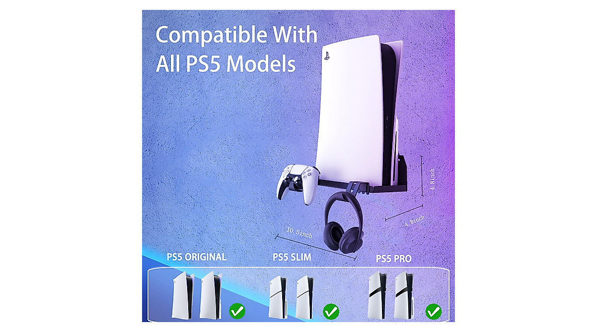 BracNova Wall Mount For PS5 Original, PS5 Slim, and PS5 Pro-Steel PS5 Wall Mount Kit With 2 ...