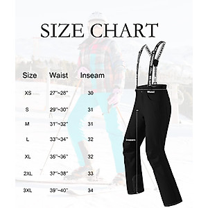fit space Warm Ski Pants for Women Zip-Off Suspenders Winter Snow Bibs Waterproof Breathable Stretch (Large, Black)