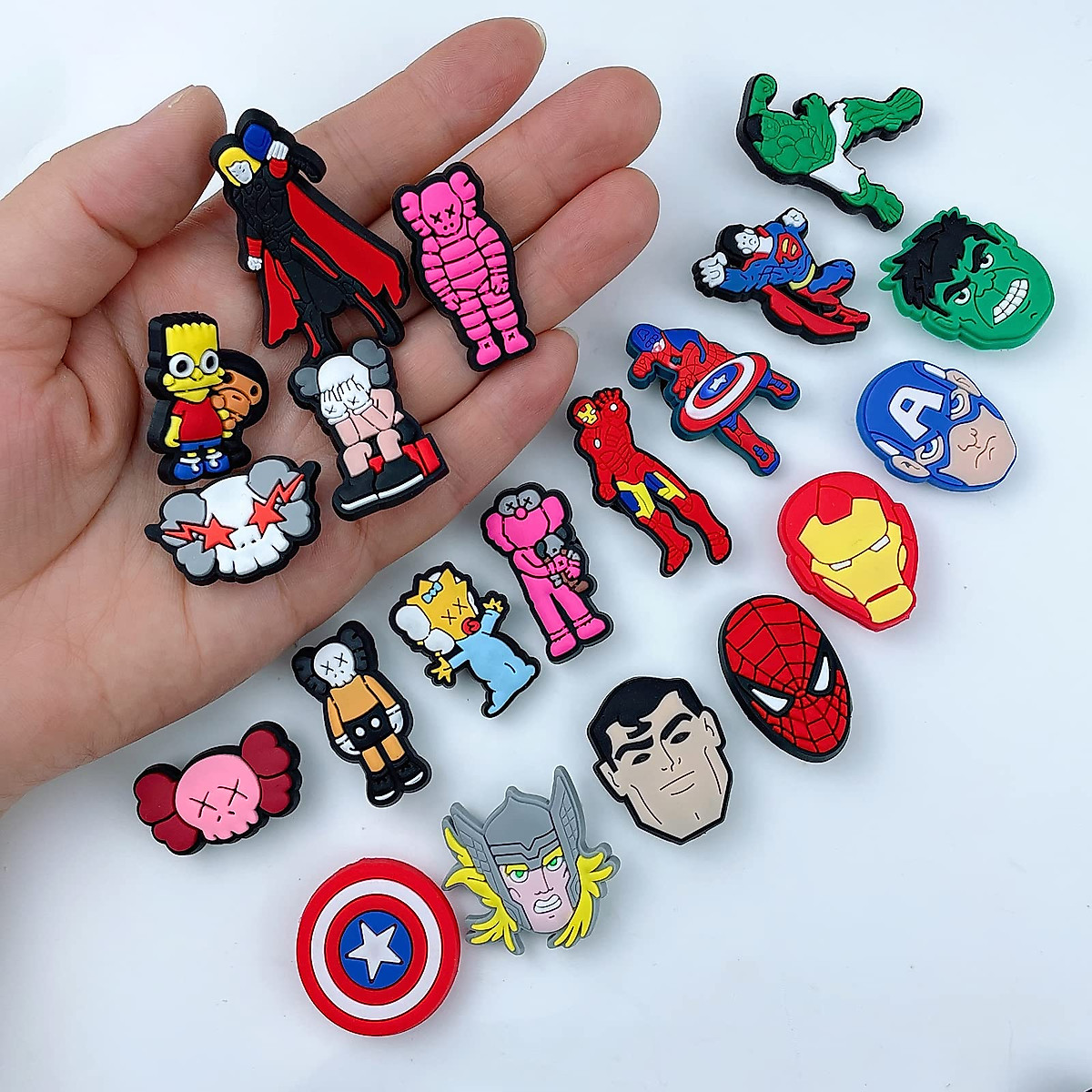 100 Pack Cute Cartoon Shoe Charms Charma for Croc Charms Boys, Hype Beast Superhero Cool Designer Shoe Charms Bulk for Crocs Kids Girls, Polyvinyl Chloride, No Gemstone
