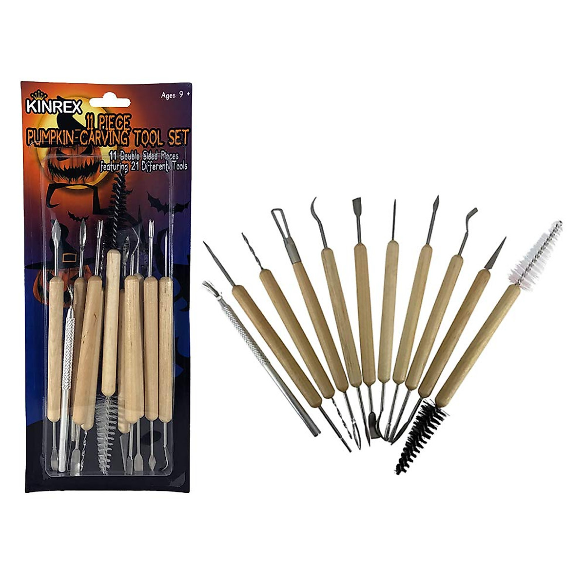 Halloween Pumpkin Carving Tool Kit – Heavy Duty Knife Sets Jack-O-Lantern Halloween Sculpting, Decorating Carve for Kids & Adults, 11 Double Sided Pieces with 21 Tools