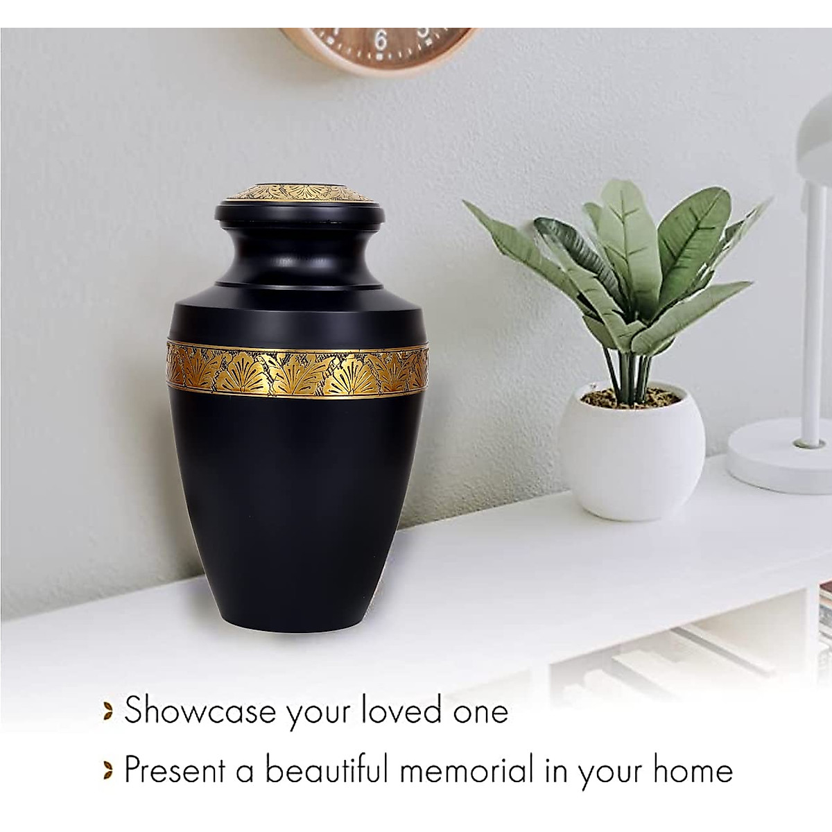 hlc URNS – Black & golden Cremation Urn for Human Ashes - Adult Funeral Urn Handcrafted - Affordable Urn for Ashes (Adult (200 lbs) – 10.5 x 6 “, Lovely Cremation Urn)