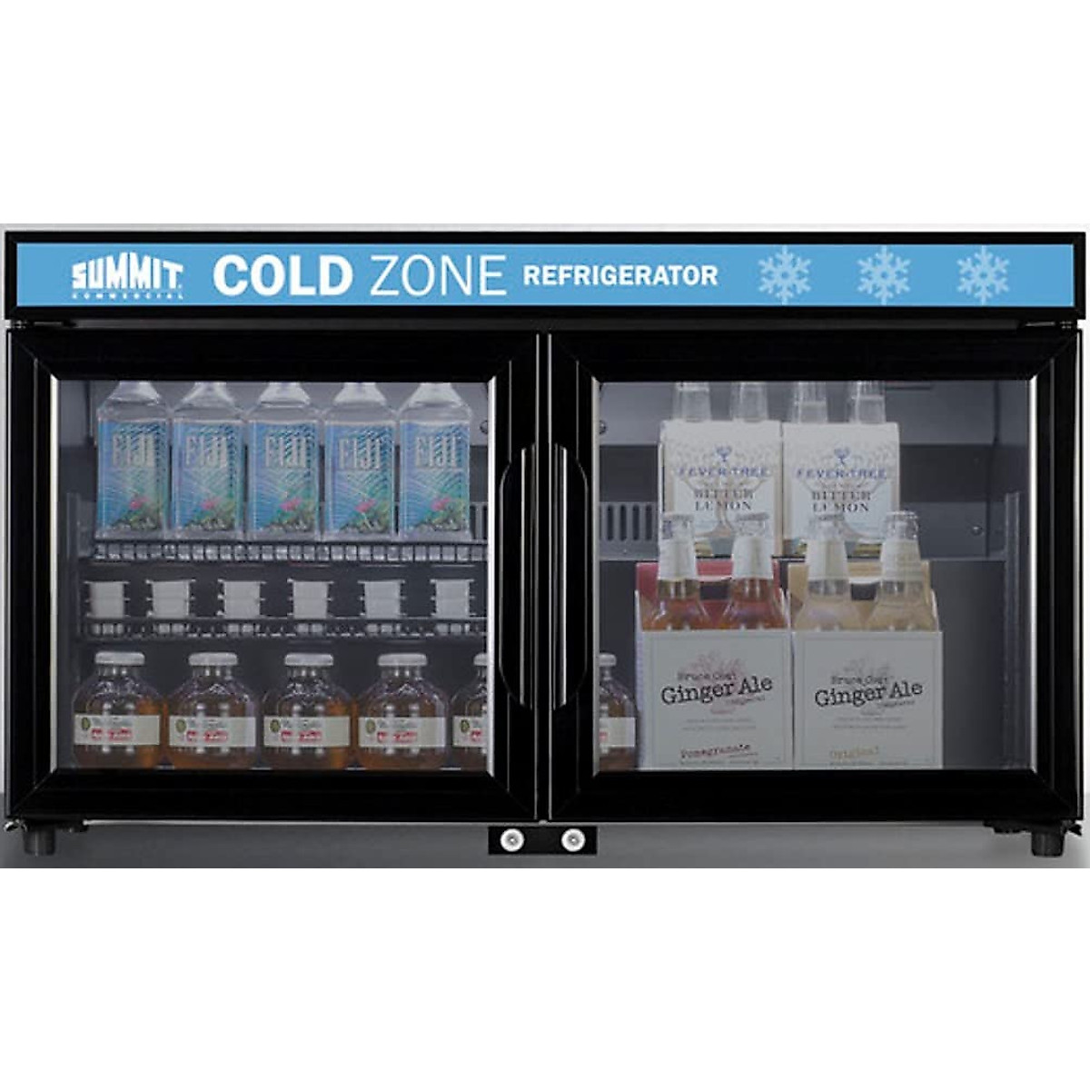 Summit Appliance SCR3502DLL Countertop Shallow Depth Single-Zone Commercial Refrigerator for Freestanding Use with French Glass Doors, Black Cabinet, Front Locks, and LED Lighting