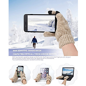 Womens Winter Knit Warm Hat Beanie+Long Scarf+Touch Screen Gloves Set Skull Caps Neck Scarves for Women Men