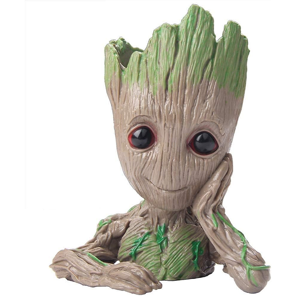 ZUSONUD Baby Groot Pen Pot Tree Man Pens Holder or Flower Pot with Drainage Hole Perfect for a Tiny Succulents Plants 6" (Grayish Brown)