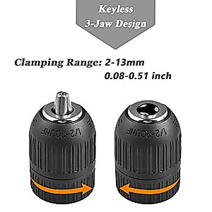 Mesee 2-13mm Capacity Keyless Drill Chuck Adapter, 1/2-20UN Mount Thread Impact Quick Change Conversion Tool for Air Impact Wrench