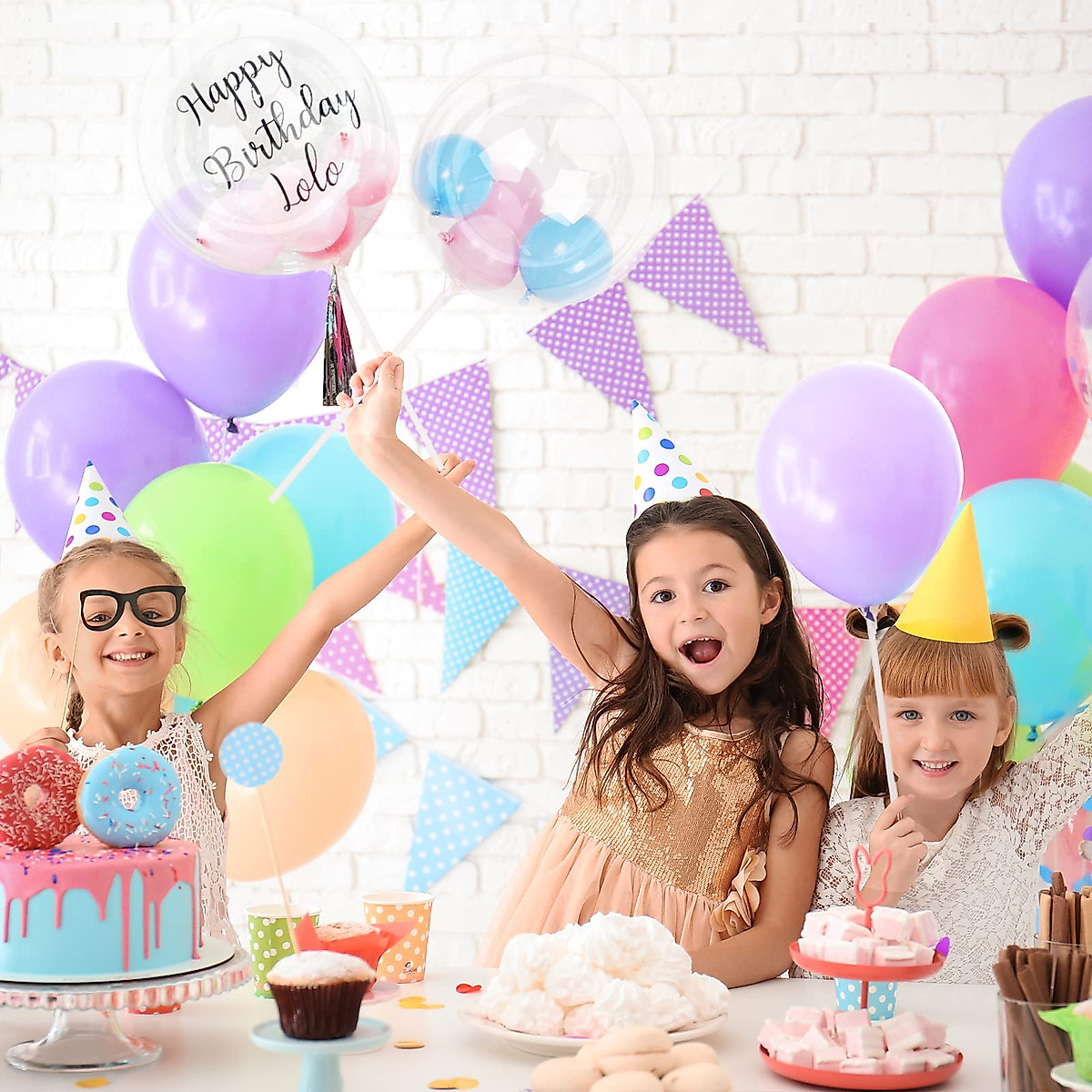 RUBFAC 35pcs Bobo Balloon Sticks with Cups Clear Big Balloon Holders Without Connector 16inch Long for Birthday Party Graduation Wedding Decorations