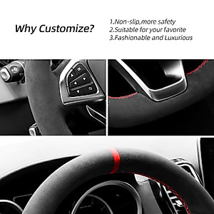 Alfanxi Hand Stitch Alcantara Steering Wheel Cover Compatible with Mercedes Benz AMG A45 / W205 C43 C63S/ CLA45 CLS63/ GLC 43 63/ E43 W213 /S-Class S500 (Red Stripe)