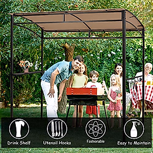 Tangkula 7ft Grill Gazebo, Patio Barbecue Canopy with Serving Shelf and Storage Hooks, Curved Grill Shelter w/Heavy-Duty Steel Frame Sunshade Gazebo for Outdoor Garden (Coffee)