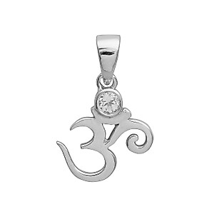 Shine Jewel Aum Ohm Om Pendant With Cubic Zirconia On Bindu 925 Sterling Silver