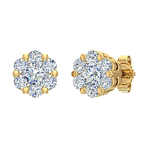 1/2 Carat Cluster Diamond Stud Earrings in 10K Yellow Gold