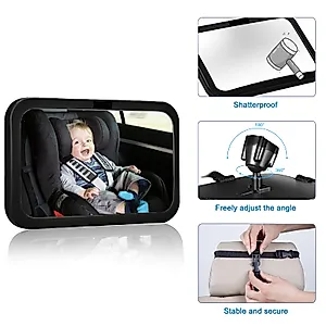 Upgrade Baby Car Mirror Larger and Clearer Rear View for Car Back Seat to See Baby 100% Shatterproof