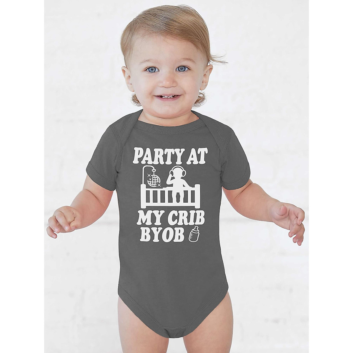 Funny Cute Baby Boy Girl Party At My Crib Bodysuits | Handmade Clothes For Infant Newborns (New Pink, 0-3 Months)