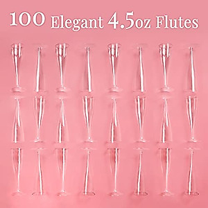 100 Plastic Champagne Flutes Disposable | Clear Plastic Glasses for Parties | Toasting and Mimosa Glasses | Wedding Party Bulk Pack | New Years Eve Party Supplies 2023