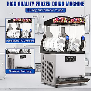 XPW Commercial Slushy Machine 950W 30L Tanks Commercial 110V Slushie Maker Machine 304 Stainless Steel Margarita Machines Quick Frozen Slush Machine for Bars Restaurants
