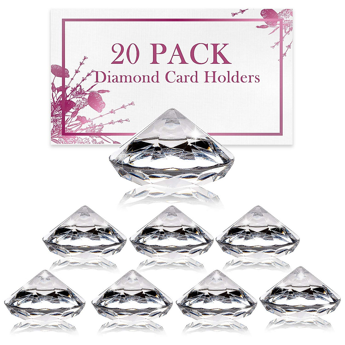 Diamond Table Number Holder & Place Card Holders [20 Pack] Sturdy, Crystal-Clear Acrylic Table Card Stands for Party & Wedding Table Decorations