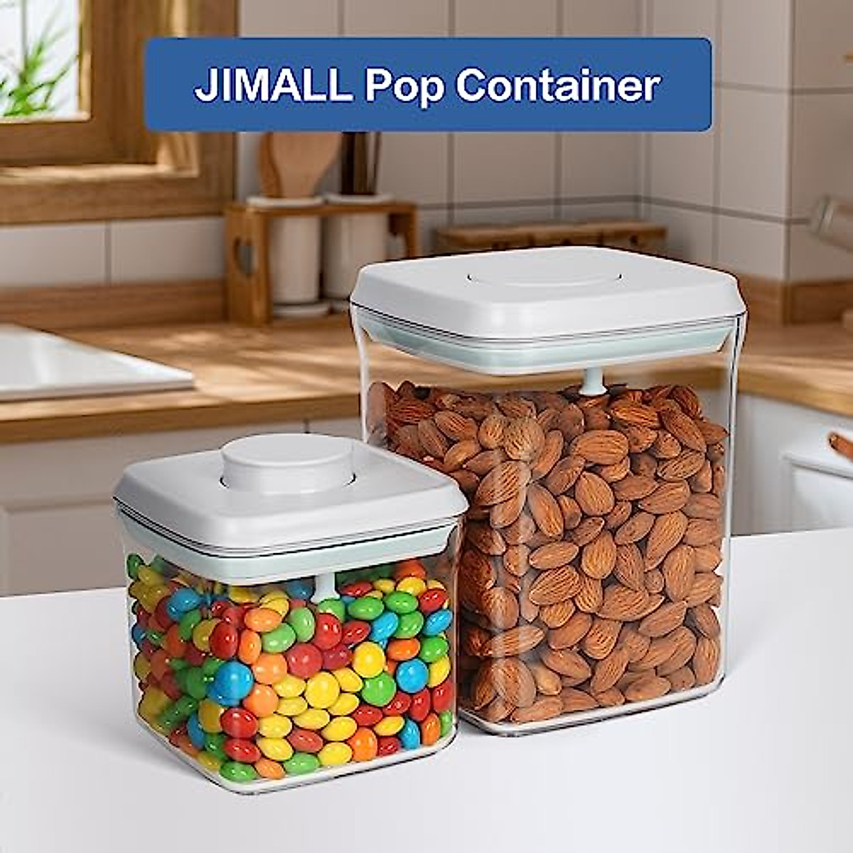 JIMALL Airtight Food Storage Containers, 2 Pieces BPA Free Cereal Containers with Easy Pop Lids, for Kitchen Pantry Organization and Storage - Includes 1.5Qt and 0.5Qt Sizes