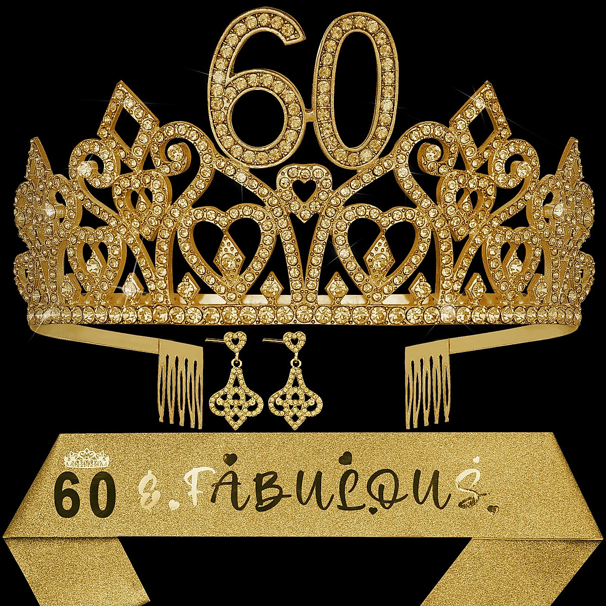 60th Birthday Gift for Her,60 and Fabulous,60th Bday Tiara and Sash,60th Birthday Crown,60th Birthday Sash,Gift for 60 Year Old Woman,60th Birthday Party Supplies,60th Birthday Decoration for Women