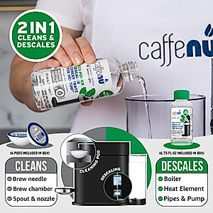 Nespresso Compatible Descaling Kit. 2 Uses Nespresso Vertuo Descaling Solution and 6 Cleaner Pods. Removes Limescale & Cleans Pod Area. Better Tasting & Hotter Coffee. 4 Months Supply.