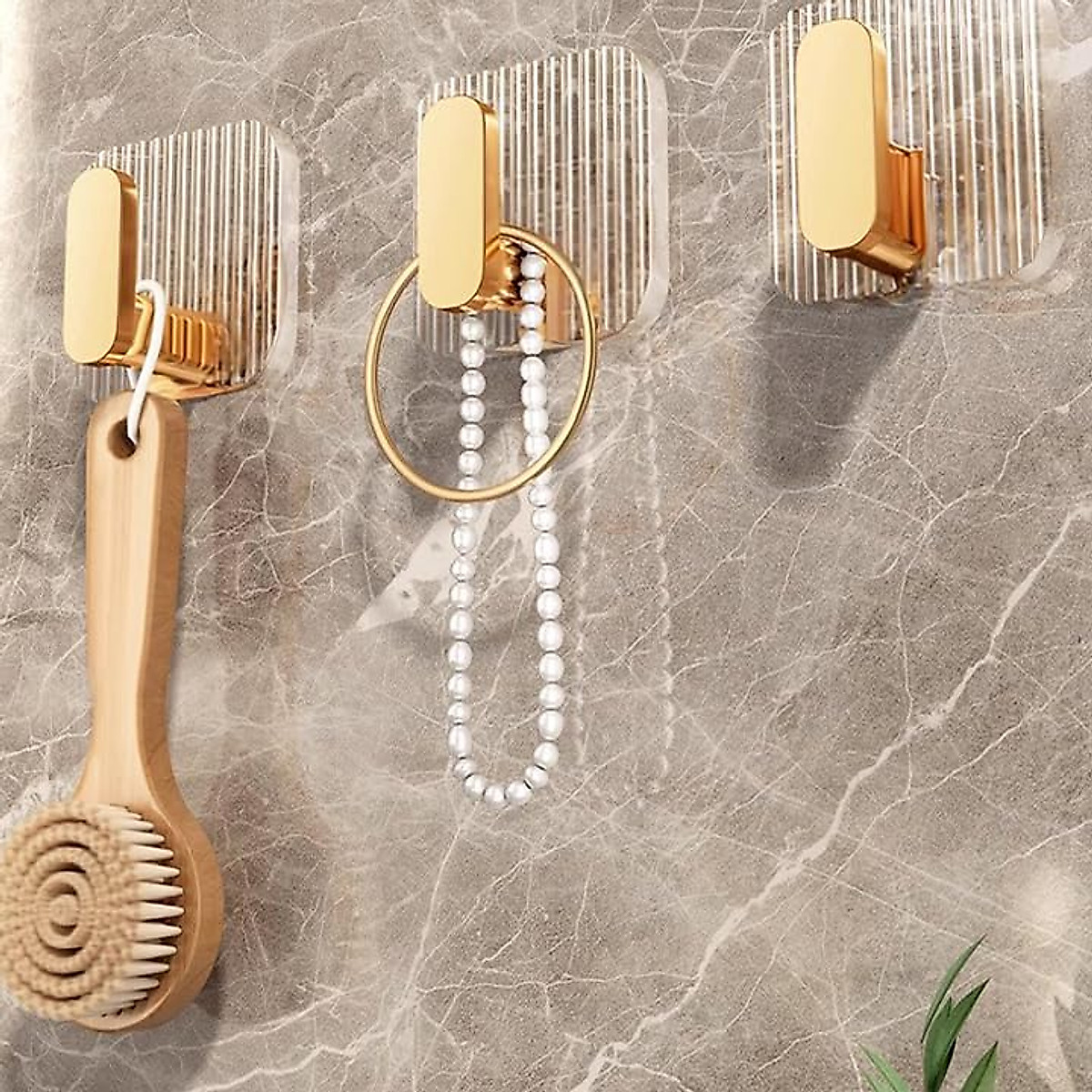 Generic Self Adhesive Gold Acrylic Hook Waterproof Heavy Duty Wall Bathroom Shower Kitchen RV Holder Hooks Self-Adhesive Non-Punching L Shape Wall Mounted Cabinet Hangers 4 Pack