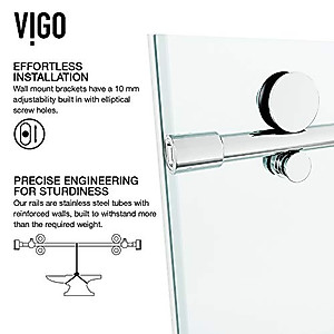 VIGO Adjustable 56-60" W x 66" H Elan E-Class Frameless Sliding Rectangle Tub Door with Clear Tempered Glass, Reversible Door Handle and Stainless Steel Hardware in Chrome-VG6021CHCL6066