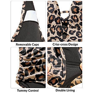 Yonique Women Plus Size One Piece Swimsuit Tummy Control Bathing Suits Lace up Plunge Swimwear Leopard 24W