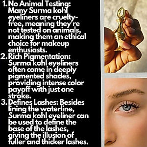 Islamic Brass Surmadani Antique Bottle Hand Pot Women Accessories Eyeliner Kajal Holder Case Vintage Engraved Crafted Wedding Party Without Surma-3.5Inch with Pack of 1 Eyeliner