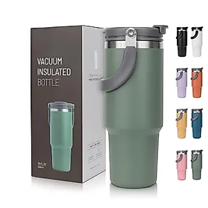 Riley Joy 30 oz Tumbler with Handle and Straw Lid, Insulated Stainless Steel Double Walled Vacuum Water Bottle for Office, Home, Sport or Car, Travel Mug for Hot and Cold