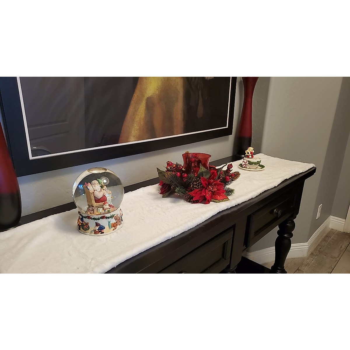 yuboo White Fur Table Runner, Dresser Runner for Bedroom Furniture Fluffy Dresser Top Cover 15 x 108 Inches