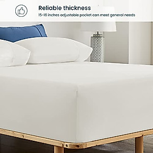 GOKOTTA Fitted Sheet Only - 16 Inch Pocket Bamboo Fitted Sheet, Super Soft and Cooling Bottom Sheet with 4 Elastic Corner Straps(Cream White, California King)