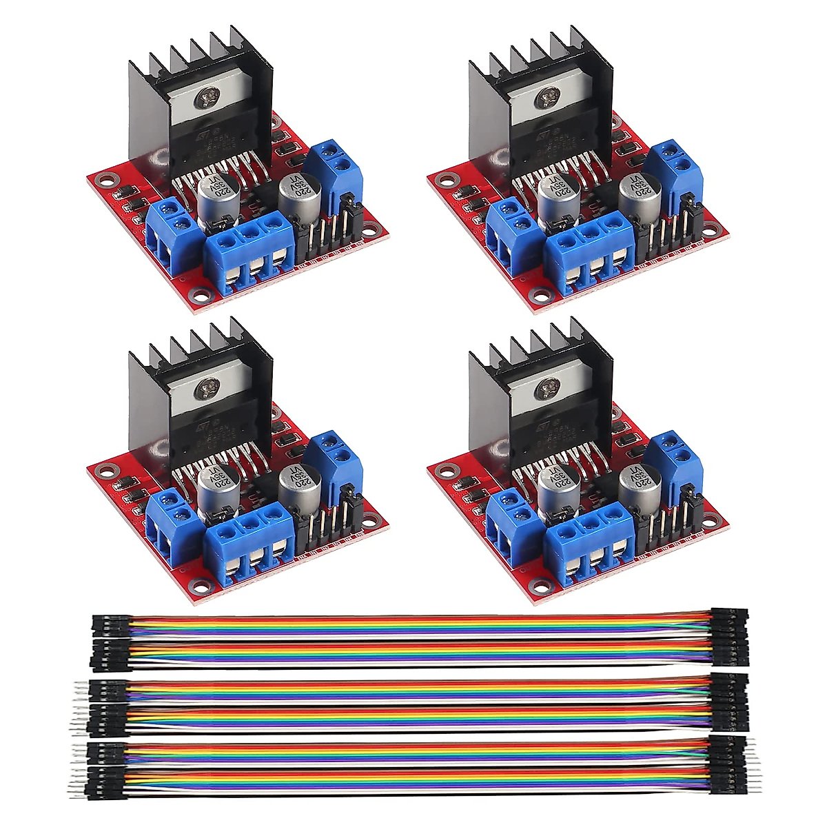 AEDIKO 4pcs L298N Motor Drive Controller Board Module Dual H Bridge DC Stepper with Jumper Wires M/F M/M F/F for DIY Electric Projects, Smart Car Robot