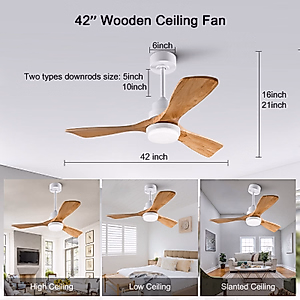 XINGSIYUELYX 42 Inch White Ceiling Fans with Lights and Remote, 3 Blades Wood Ceiling Fan with Light, Dimmable LED Light,Noiseless Reversible Motor, Indoor/Outdoor Fans for Patios Bedroom