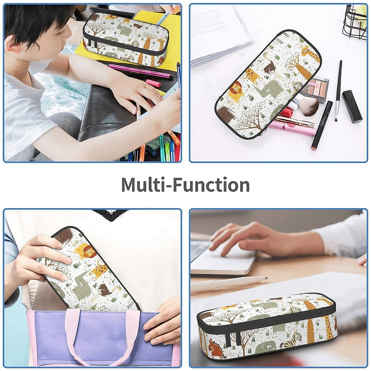 QICENIT Cute Animals Large Capacity Pencil Case for Women Men Pen Pouch Pencil Box Double Zipper Stationery Bag with Compartments