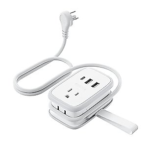 USB C Travel Power Strip, NTONPOWER Flat Plug Power Strip with 3ft Wrapped Around Extension Cord, 2 Outlets 3 USB Ports(1 USB-C) Cruise Ship Approved, Compact for Hotel, Travel Essentials Must Have
