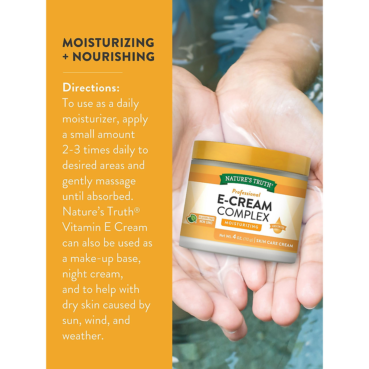 Vitamin E Cream Complex | with Vitamin A & D | 4 oz | Moisturizing Skin Care Cream | by Nature's Truth