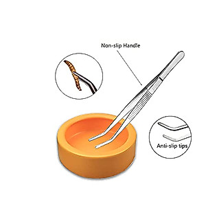 2 Pack Worm Dish Reptile Food Bowl Bearded Dragon Ceramic Bowl with Feeding Tongs (Yellow-Medium)