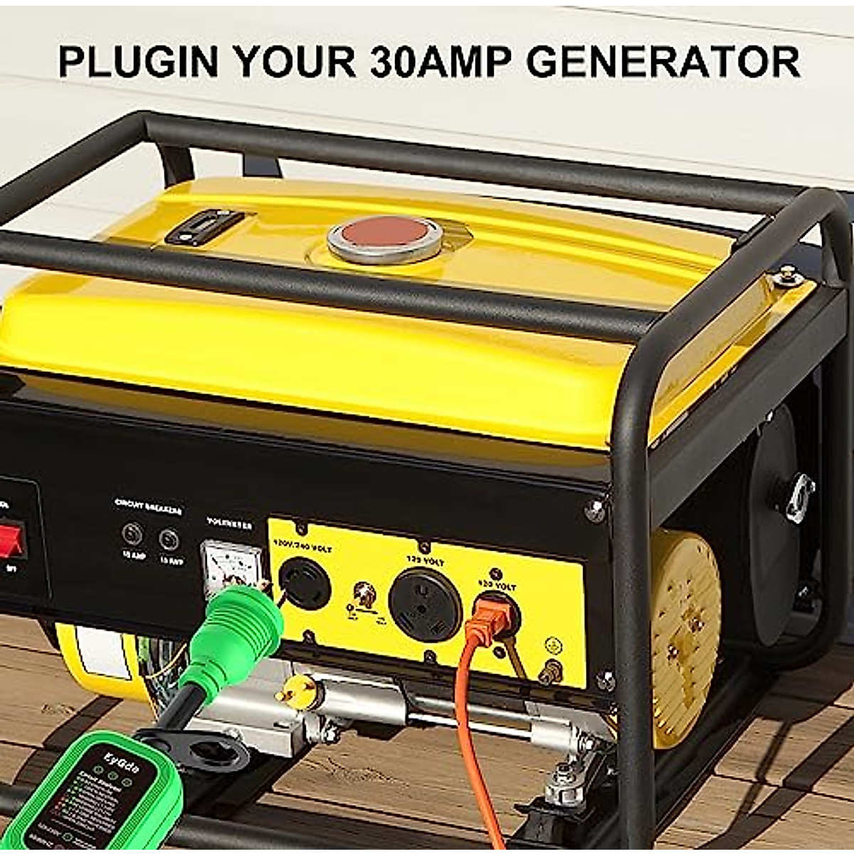 EyGde 4 Prong 30 Amp to 50 Amp RV Generator Adapter with Surge Protector - Patented NEMA L14-30P Twist Lock Male to 14-50R Female Plug, STW Cord with Circuit Analyzer for Generators to 50A RV Camper