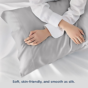 Bedsure Cooling Pillow Cases Queen Size Set of 2, Rayon Derived from Bamboo Cooling Pillowcase for Hot Sleepers, Soft & Silky Pillow Covers with Envelope Closure, Light Grey, Gifts, 20x30 Inches