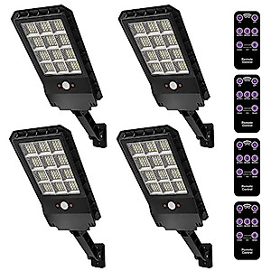 Solar Street Lights Outdoor 144LED Solar Parking Lot Light Motion Sensor Street Lights Solar Powered Flood Light with Remote Control Solar Security Light for Street Gutter Porch Garage Driveway-4 Pack