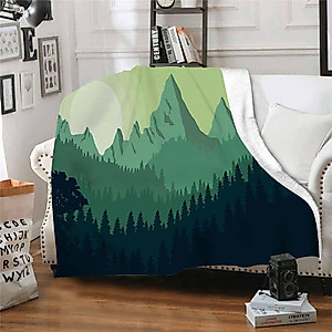 AOYEGO Morning Mountain Blanket for Dog Cat Sunrise and Flying Birds Green Woods Landscape Fleece Pet Blanket 40"x50" Flannel Throw Blankets Lightweight