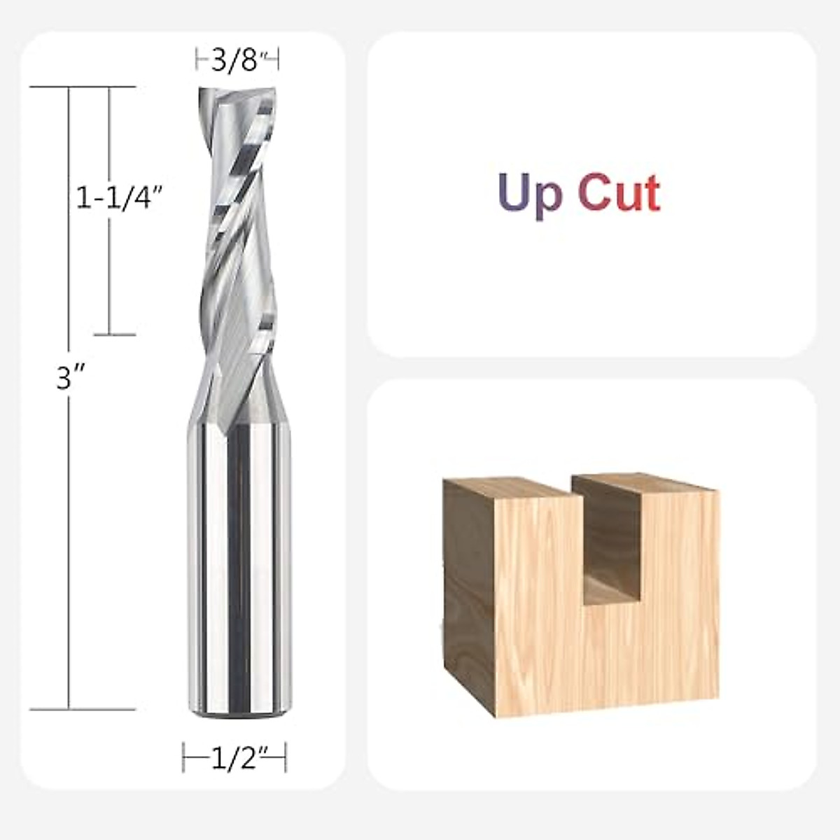 SpeTool Spiral Router Bits with UpCut 3/8 inch Cutting Diameter, 1/2 Inch Shank HRC55 Solid Carbide CNC End Mill for Wood Small Cut, Carving