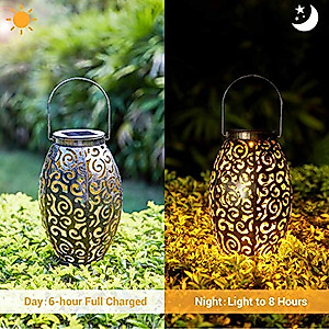 Solar Lanterns Outdoor, 2 Pack Solar Garden Lanterns Waterproof, LED Hanging Lanterns Solar Powered with Handle, Decorative Retro Metal Solar Lights for Table Patio Yard Pathway Walkway Christmas