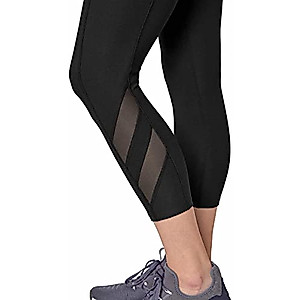 Mondetta Womens Midweight High Waisted Mesh Capri Legging (Small, Black)