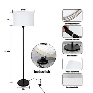 Floor Lamp Living Room 18 Inch Large Size Lampshade Modern Floor Lamp,Foot Switch Floor Lamp Easy to Assemble Standing Lamp, Suitable for Bedrooms, Study Rooms, Offices, Children's Rooms