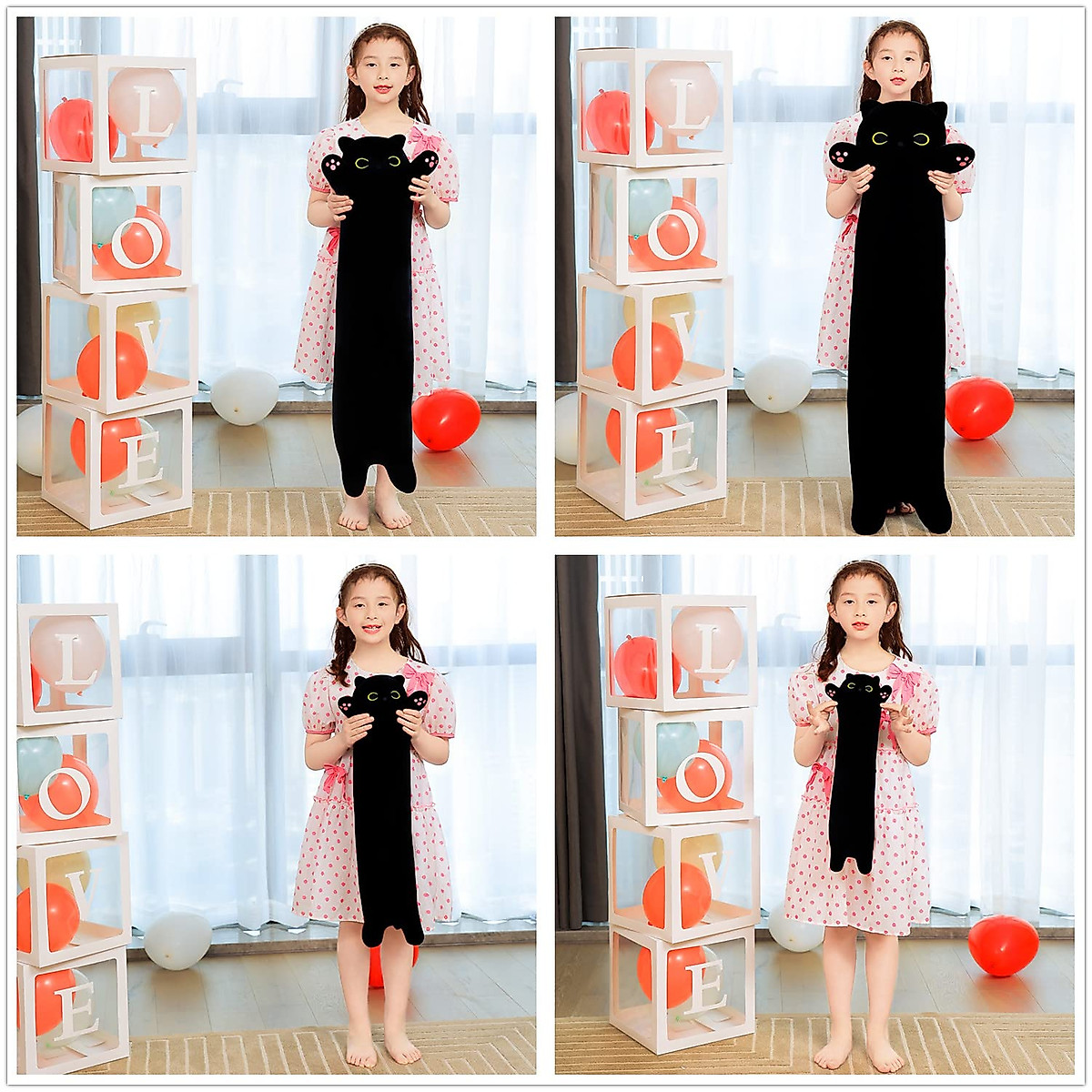 Long Cat Plush Cute Black Cat Stuffed Animals 43inch Soft Plushies Body Pillow Kitten Plush Throw Pillow Kawaii Big Plush Doll Toys Gift for Kids Girlfriend Birthday, 110cm/43.3inch