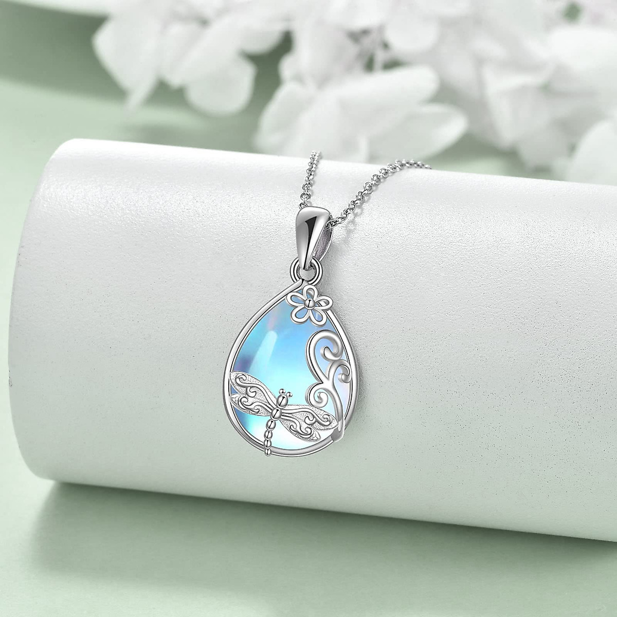 DAYLINLOVE Dragonfly Necklace 925 Sterling Silver Dragonfly Moonstone Pendant Necklace Celtic Knot Dragonfly Jewelry Gifts for Women
