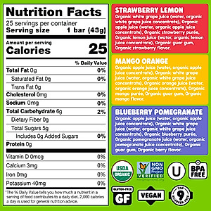 DeeBee's Organics Classic SuperFruit Freezie Pops, No Added Sugars, No Artificial Flavors or Colors Freezer Pops (Pack of 25)