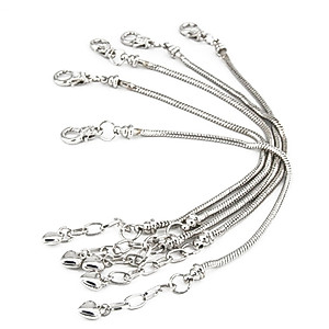 Yeshan 5pcs Women Silver Plated Snake Chain Charm Bracelet Starter with Classic Bead Lobster Clasp Fits All Chamilia Troll Biagi Beads,7.5 inch